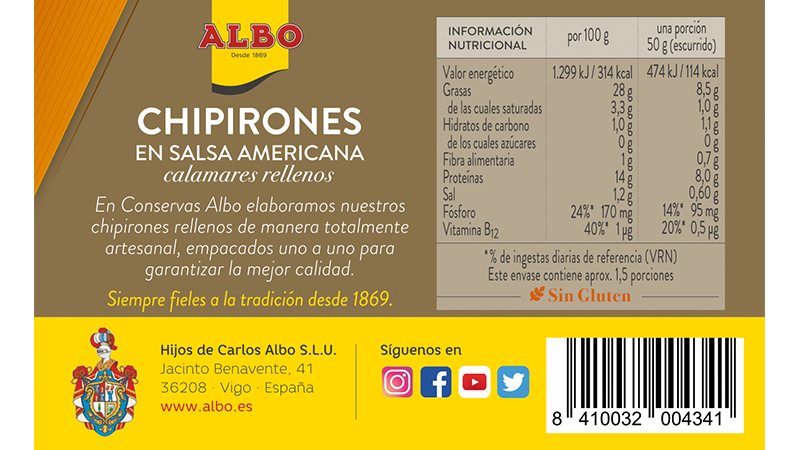 Chipirones rellenos en salsa americana - Conservas Albo®