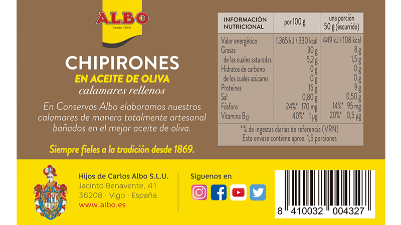 Chipirones rellenos en aceite de oliva - Conservas Albo®